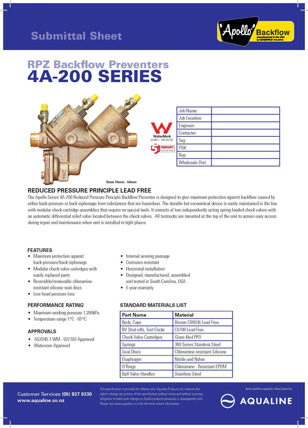4A Reduced Pressure Backflow Preventer complete With Ball Valve & Stra ...
